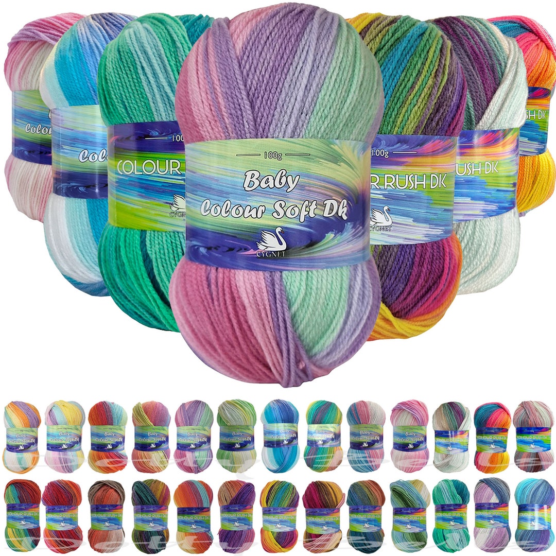 Cygnet Yarn - Colour Rush & Baby Soft DK - 100g Ball - Multicolour Self ...