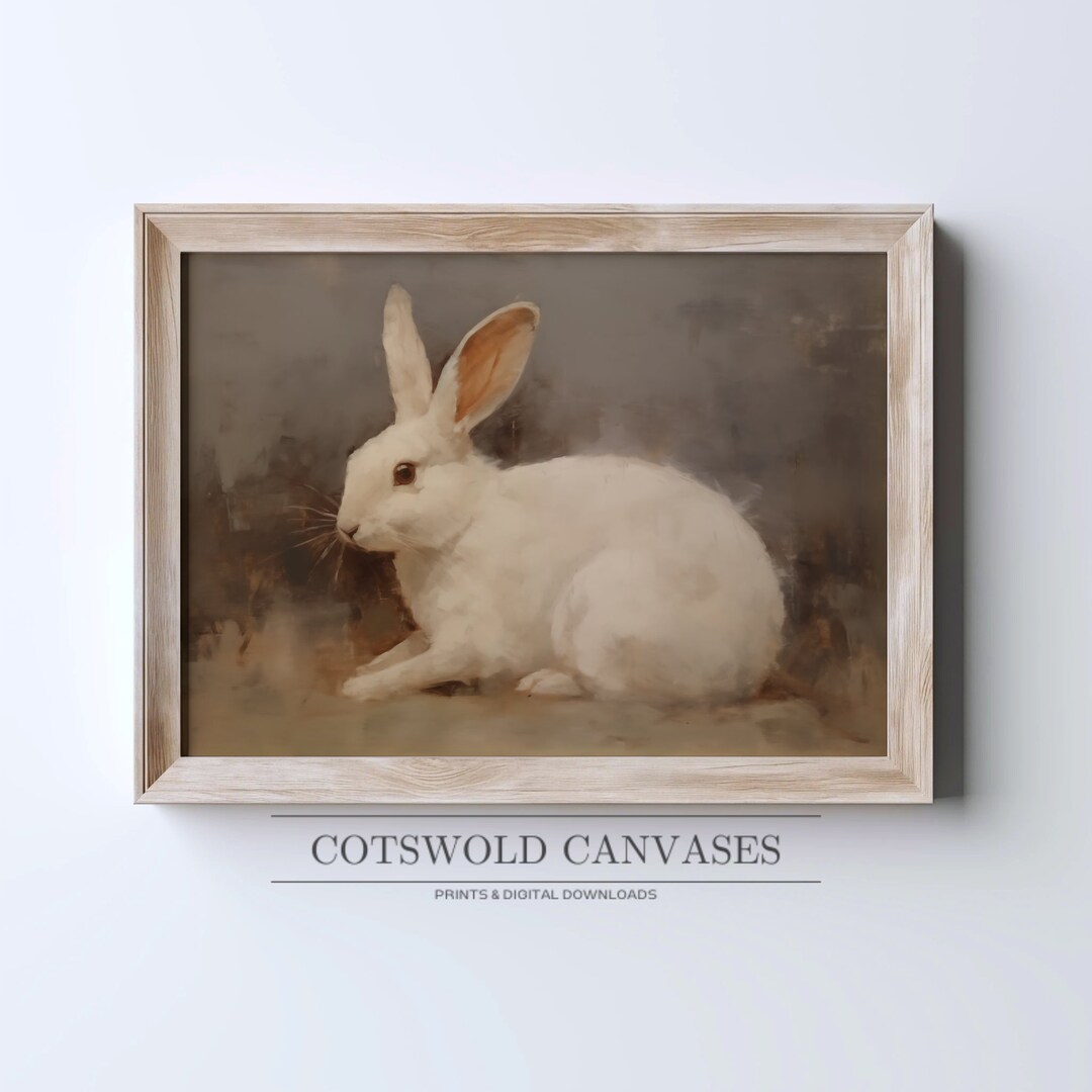 Majestic White Rabbit Oil Painting - Tranquil Still Life Art Print ...