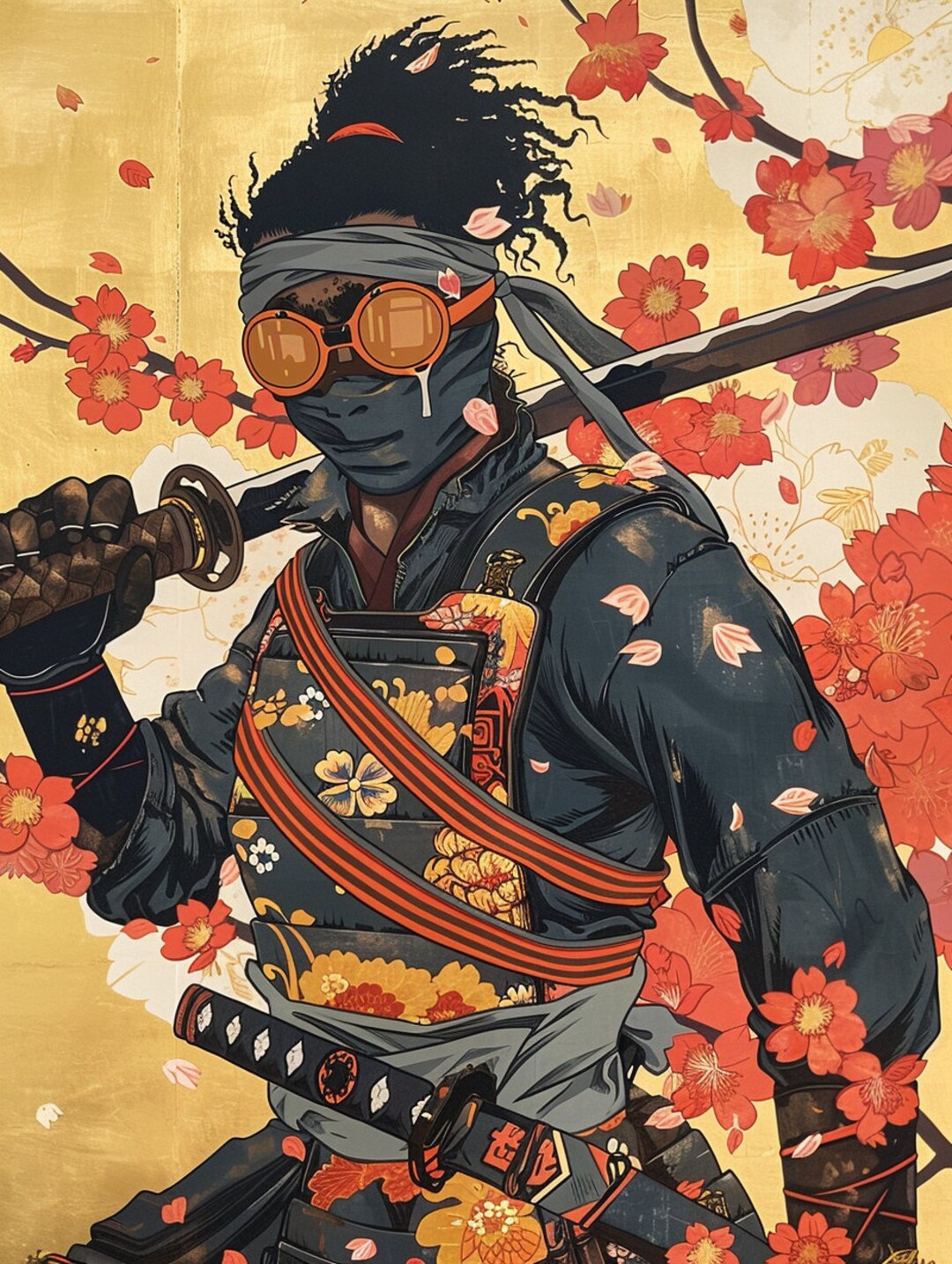 Portrait of A Black Samurai Warrior in the Style of Ukiyo-e - Etsy