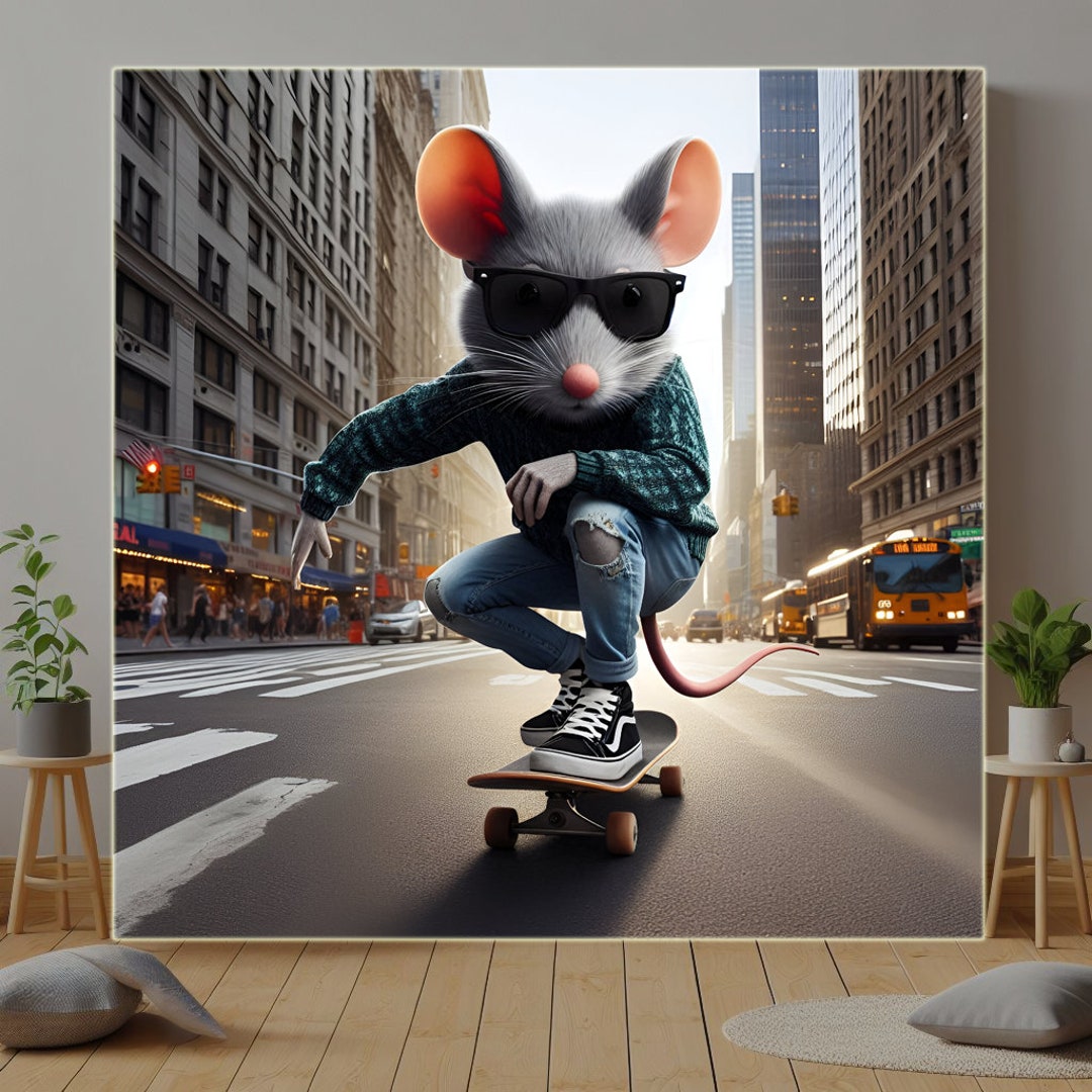 Mice Skateboarding in New York City Canvas, Mouse Canvas Print , Human ...
