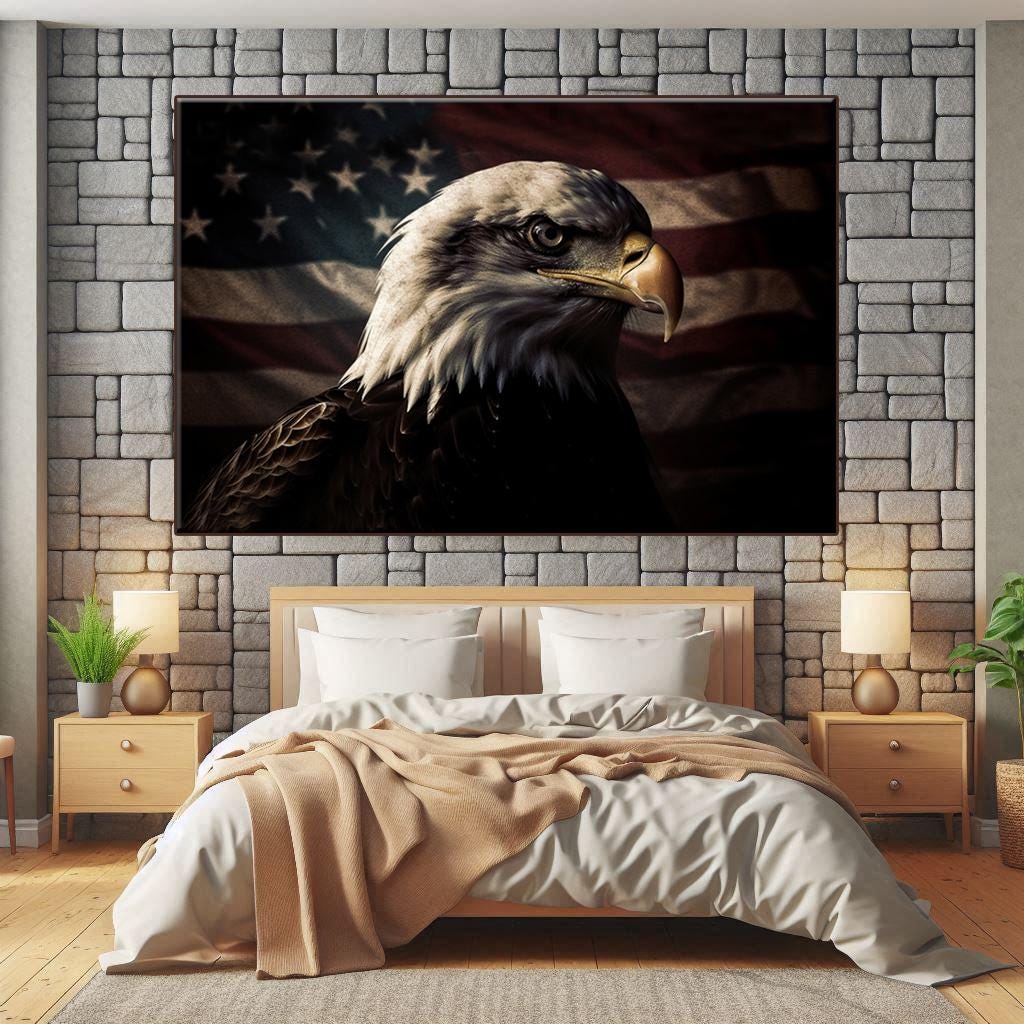 Bald Eagle With USA Patriotic Flag Canvas Wall Art, 4th of July ...