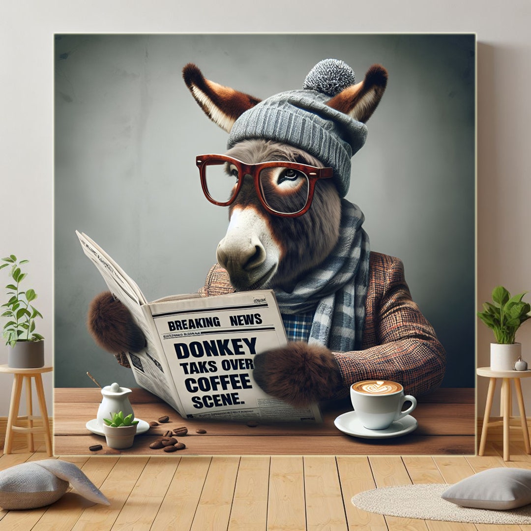 Donkey Archival Art Print, Animal Wall Decor, Coffee Print, Cool Donkey ...