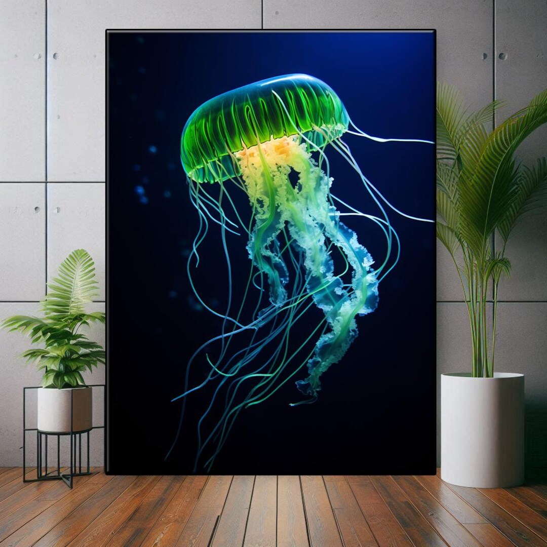 Ocean Colorful Nautical Jellyfish Painting Canvas Wall Art, Jellyfish ...
