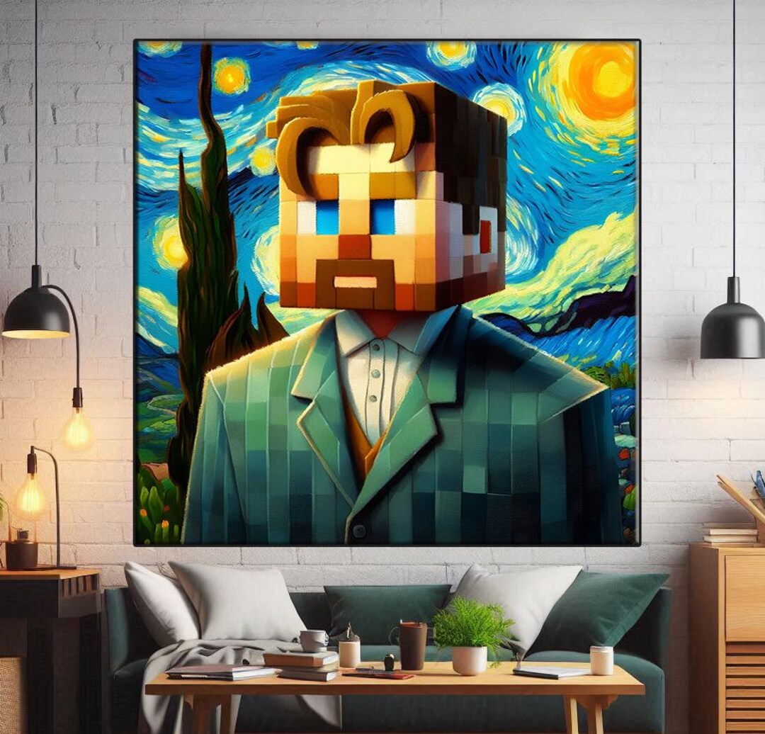 Minecraft Movie Pixel Gamer Wall Art, Van Gogh Canvas Poster, Van Gogh ...