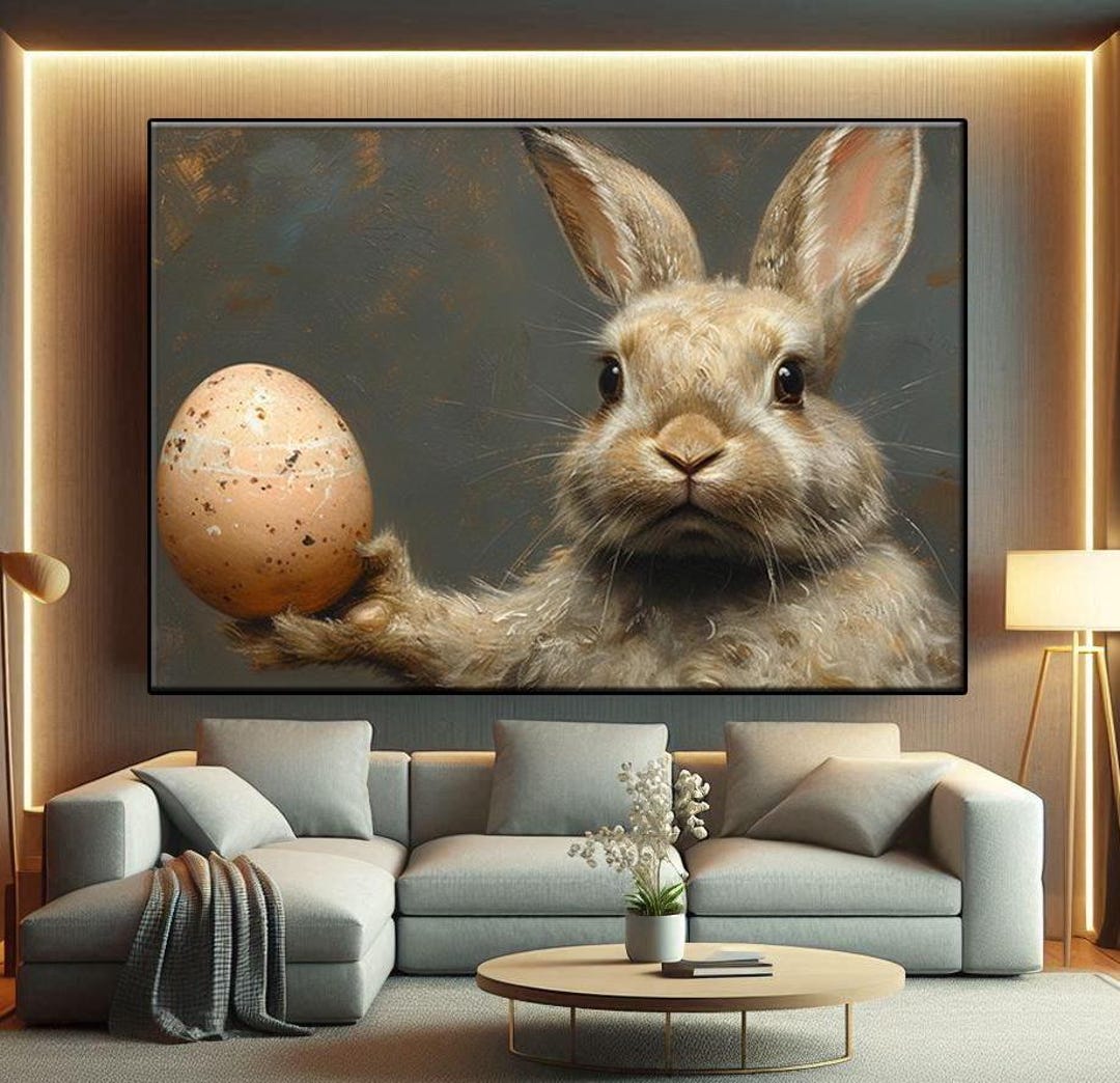 Easter Egg in Rabbit's Hand Canvas, Elegant Easter Bunny Wall Decor ...