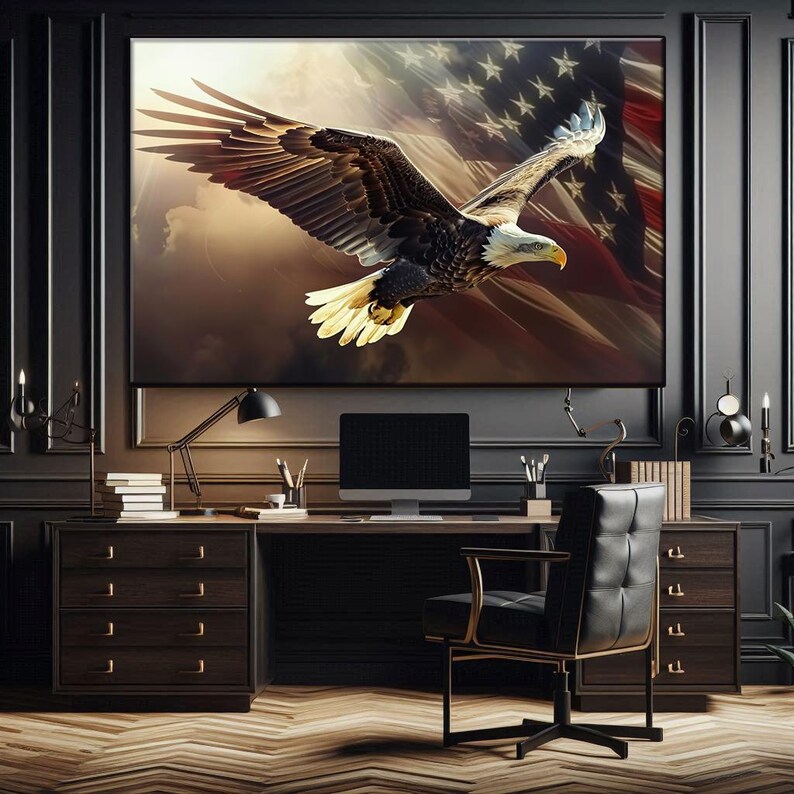 Bald Eagle With American Patriotic Flag Canvas Wall Art, 4th of July ...