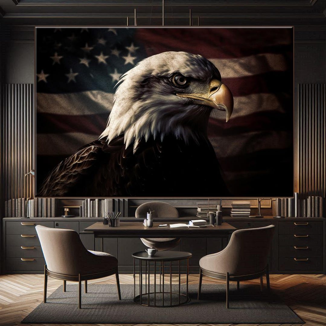 Bald Eagle With USA Patriotic Flag Canvas Wall Art, 4th of July ...