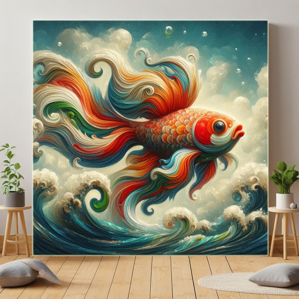 Koi Fish Canvas Wall Art, Japanese Poster, Koi Fish Print, Koi Fish ...