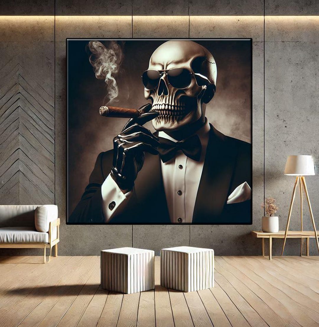 Dark Academia Moody Skull Man Canvas Wall Art, Gothic Wall Decor ...