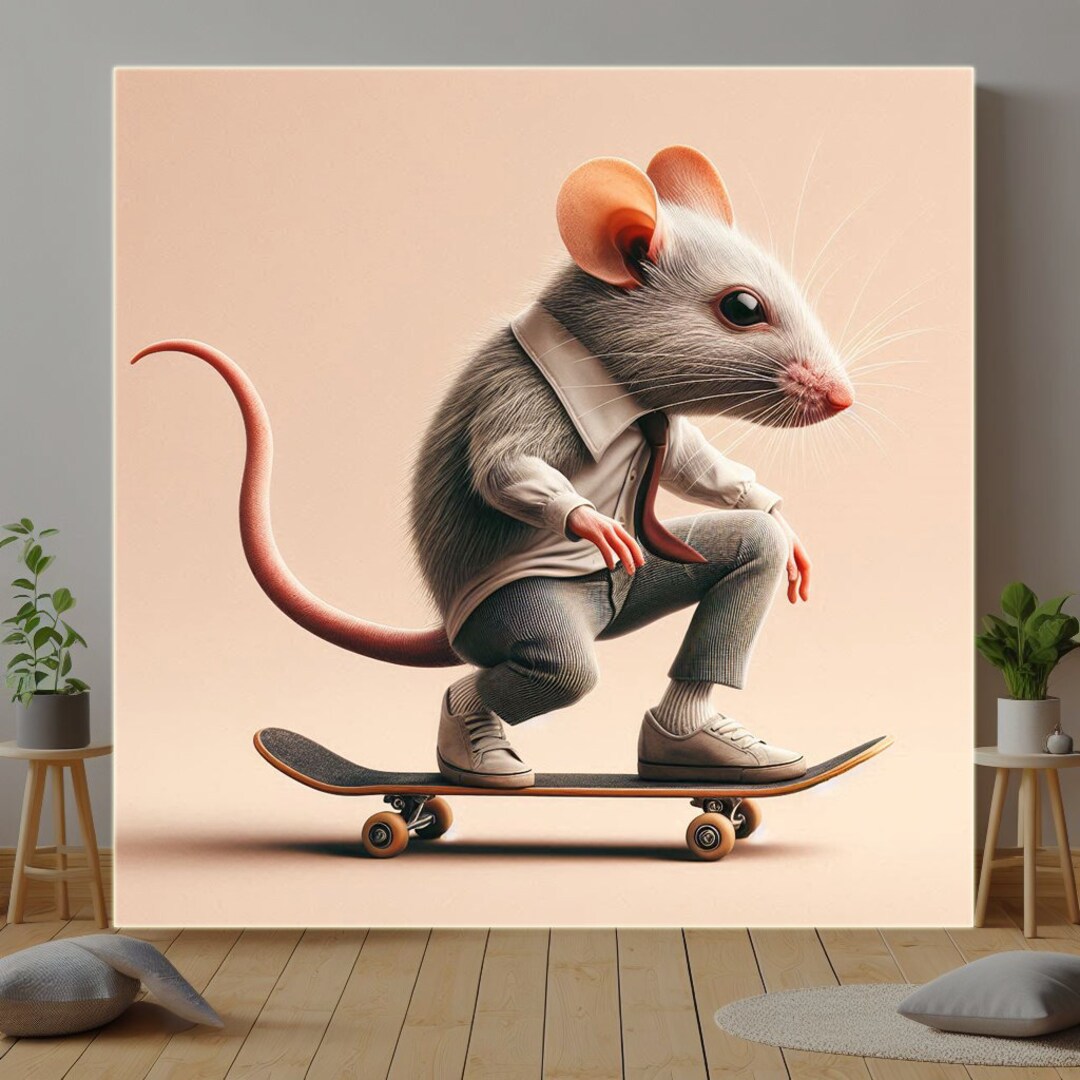 Human Mice Art Riding a Skateboard Design, Mouse Portrait Print, Cool ...