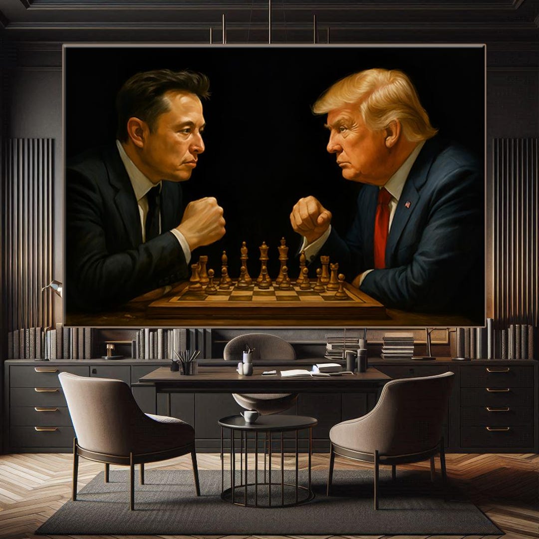 Donald Trump and Elon Musk Playing Chess Canvas Wall Art, Gaming Gifts ...