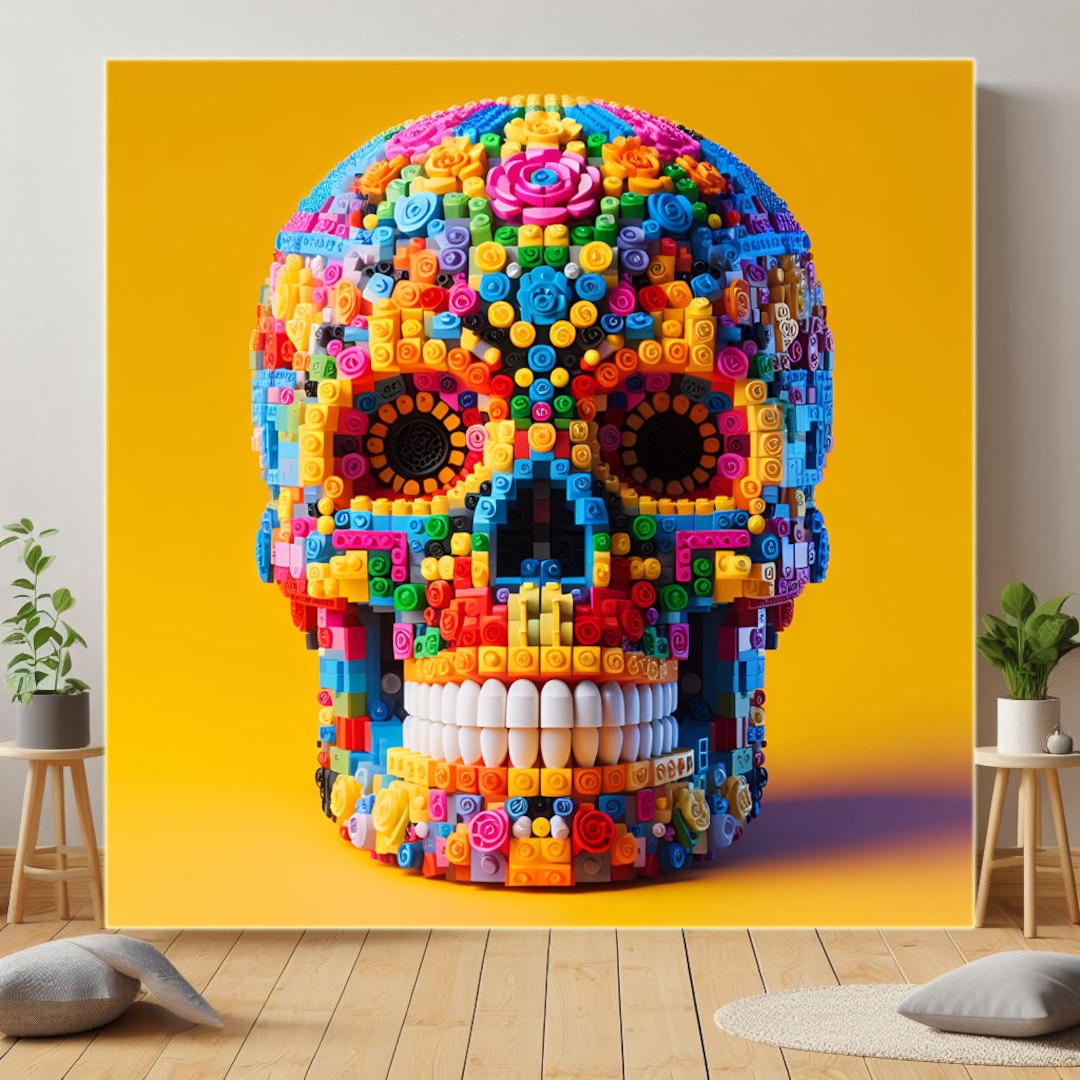 Colourful Skull Canvas Wall Art, Skeleton Figure, Sugar Skull Canvas ...