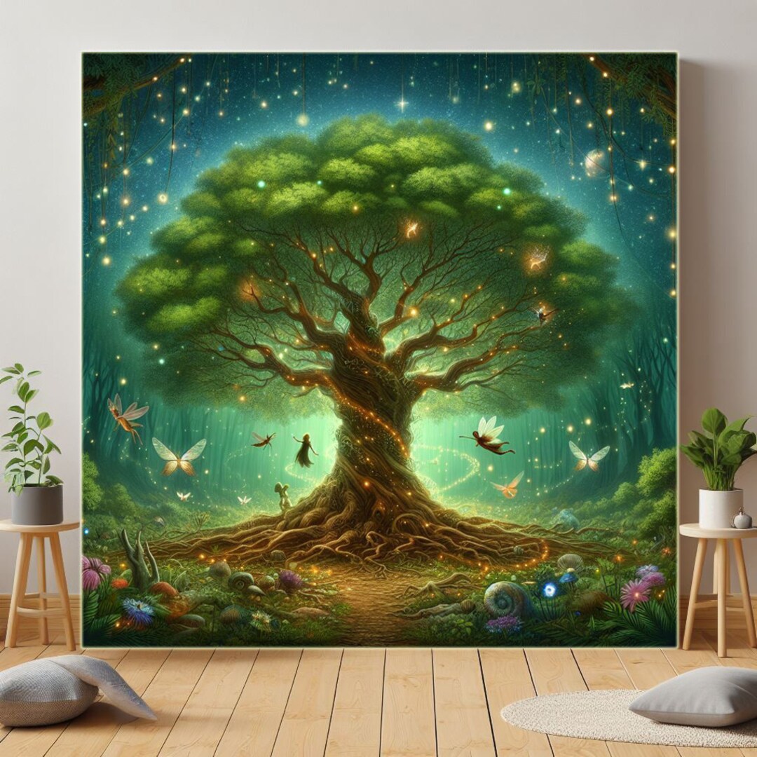 Tree of Life Painting, Tree of Life Canvas Print, Norse Mythology Art ...