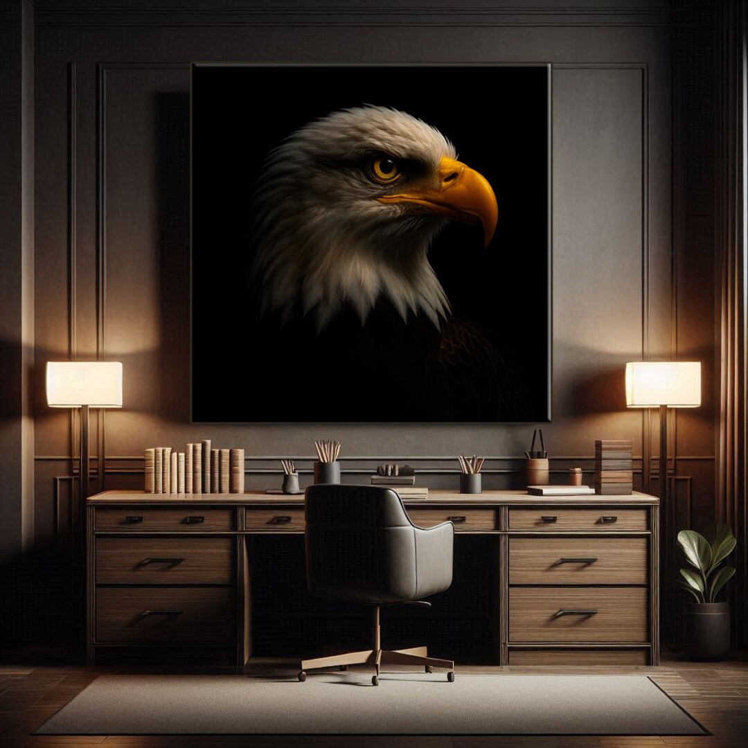 Bald Eagle With American Patriotic Flag Canvas Wall Art, Masculine Wall ...