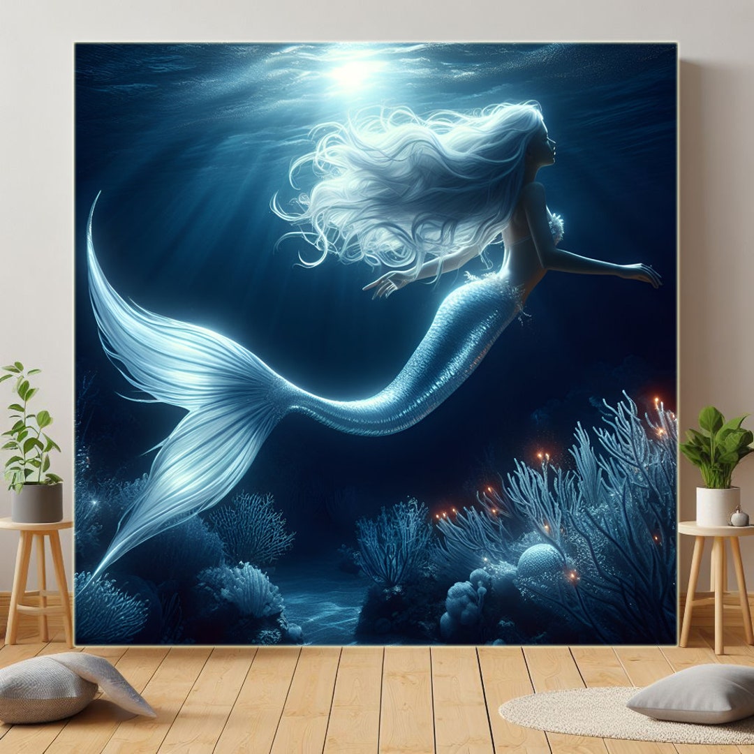 Mermaid Canvas Wall Art, Mermaid Gift for Her, Mermaid Fantasy Canvas ...