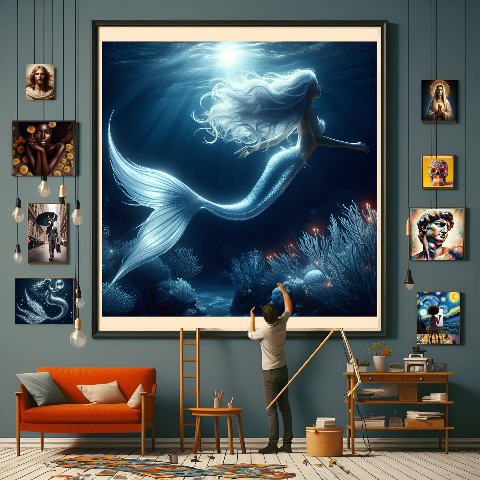 Mermaid Canvas Wall Art, Mermaid Gift for Her, Mermaid Fantasy Canvas ...