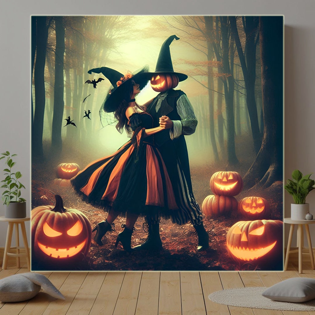 Vintage Romantic Dance Art, Halloween Couples Dancing Tango Canvas Art ...