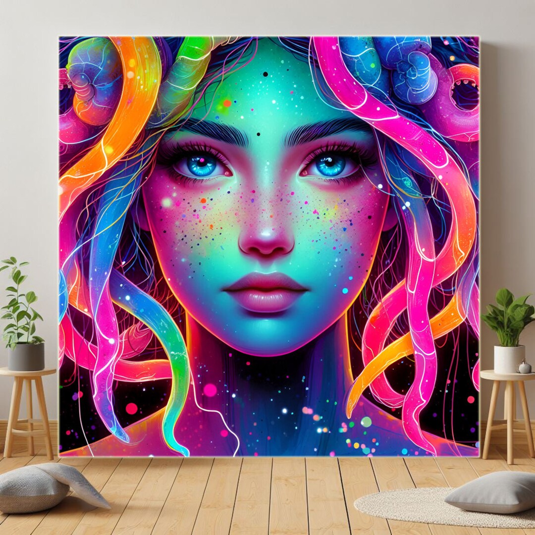 Medusa Colorful Greek Statue Canvas Wall Art, Portrait Medusa Modern ...