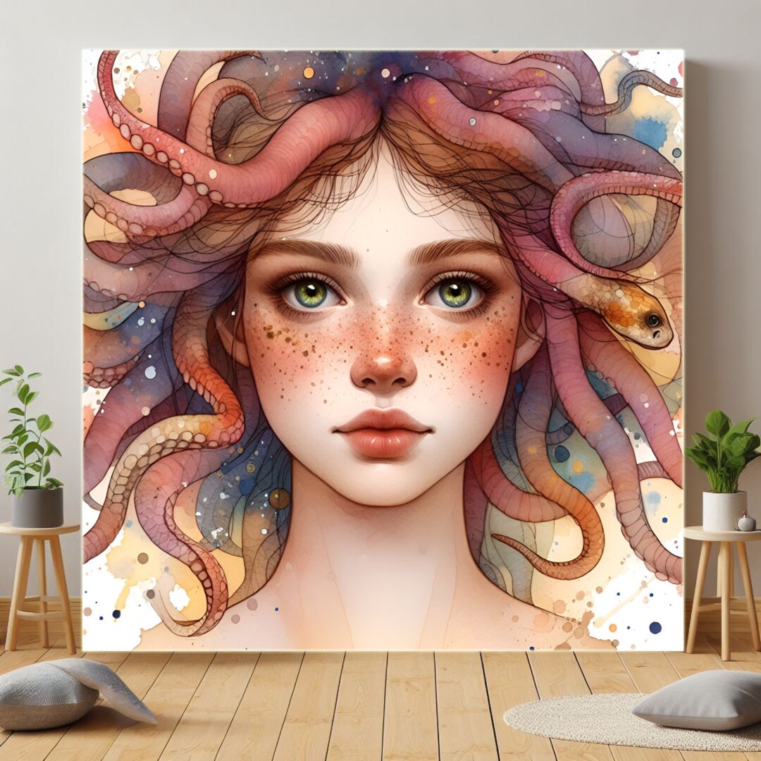Medusa Greek Statue Canvas Wall Art, Portrait Medusa Modern Canvas ...