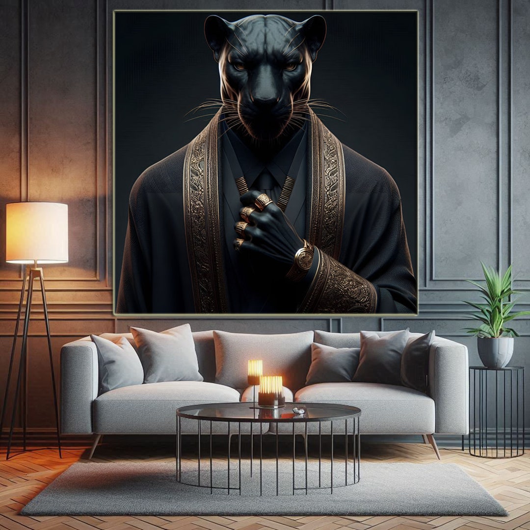 Royal Panther Portrait Art, Dark Panther Canvas, Gothic Black Panther ...
