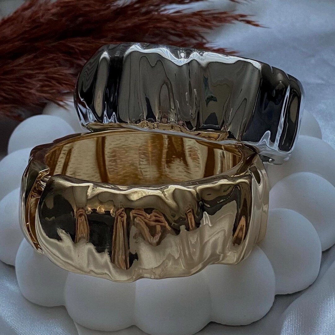 Silver Plated Wide Bone Cuff Bangle, Chunky Silver Cuff Bracelet ...