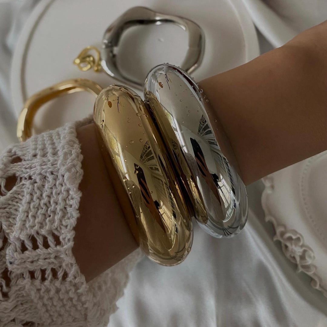 Gold Plated Wide Bone Cuff Bangle, Chunky Gold Big Cuff Bracelet ...