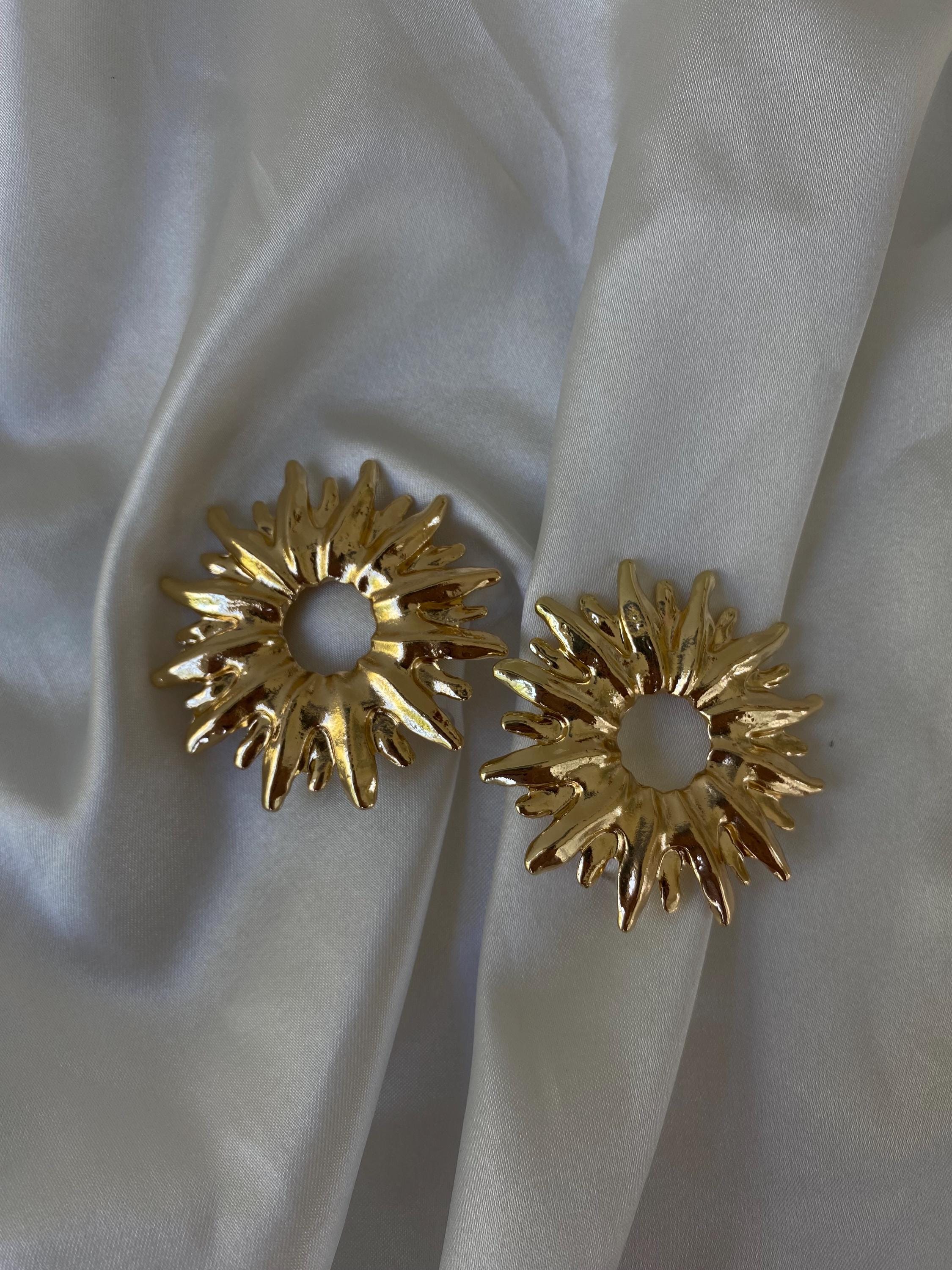 14K Gold Filled Large Sun Earrings, Chunky Gold Summer Sun Spiral ...