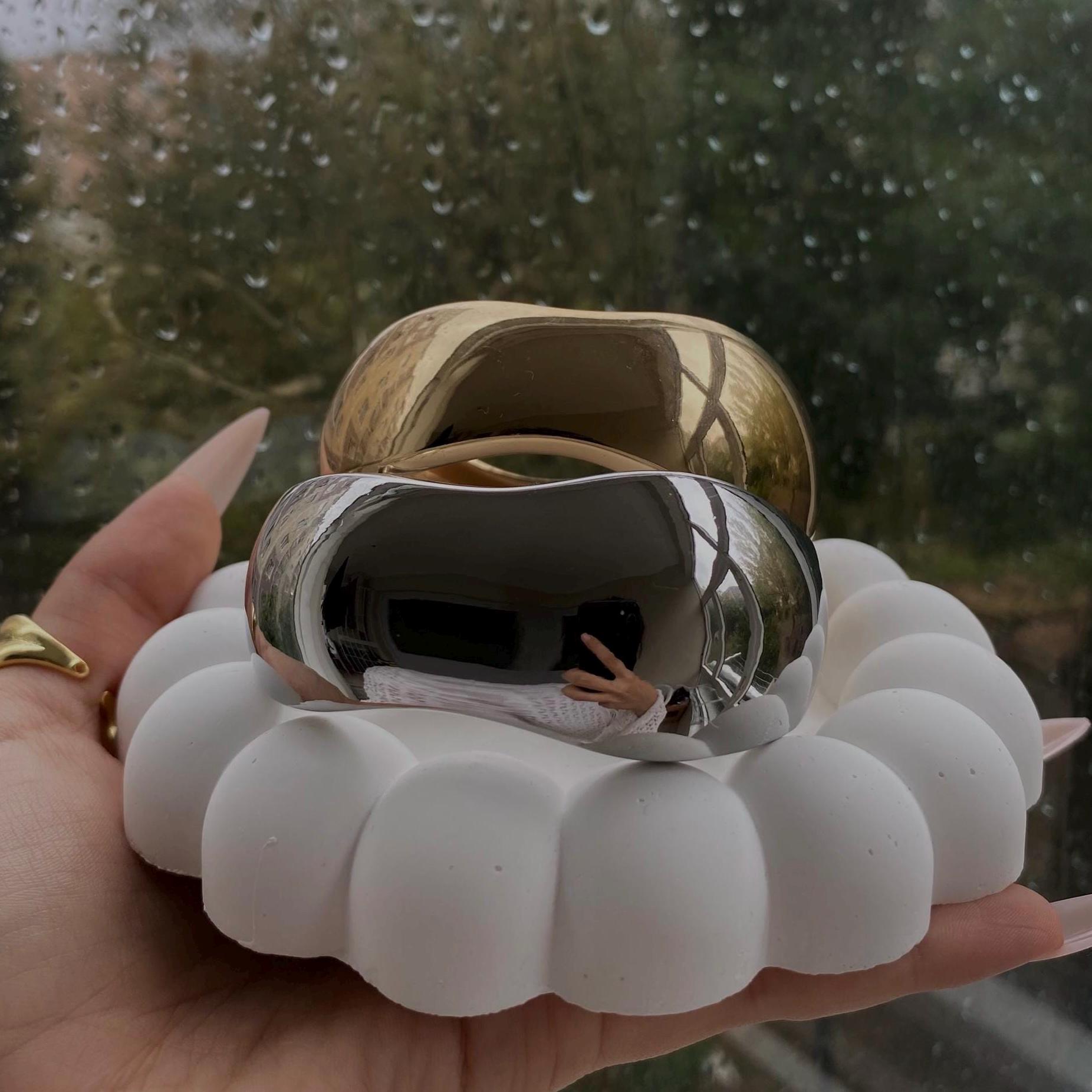 Gold Silver Plated Wide Bone Cuff Bangle, Chunky Gold Big Cuff Bracelet ...