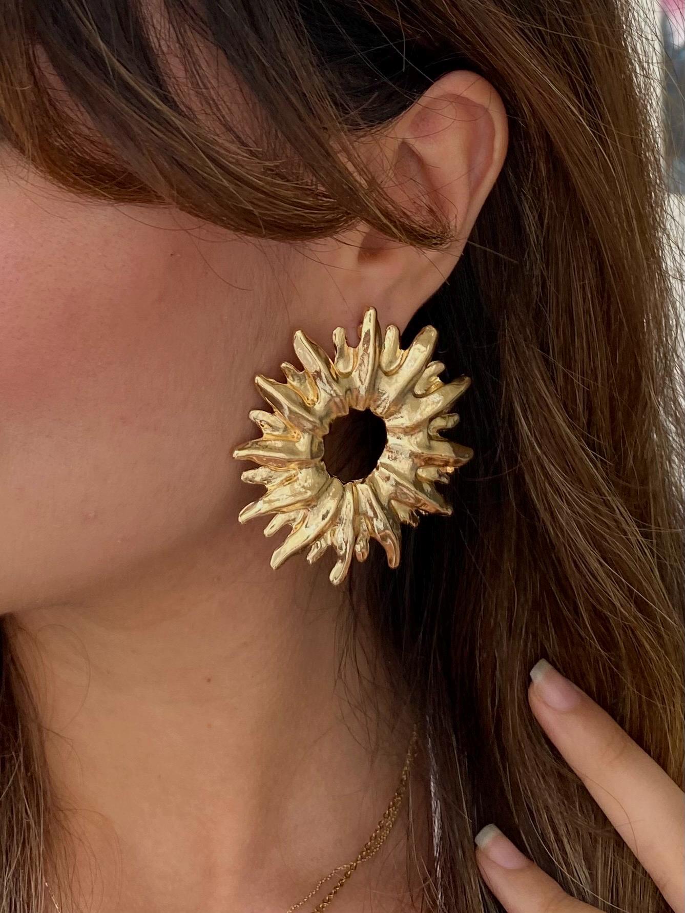 14K Gold Filled Large Sun Earrings, Chunky Gold Summer Sun Spiral ...