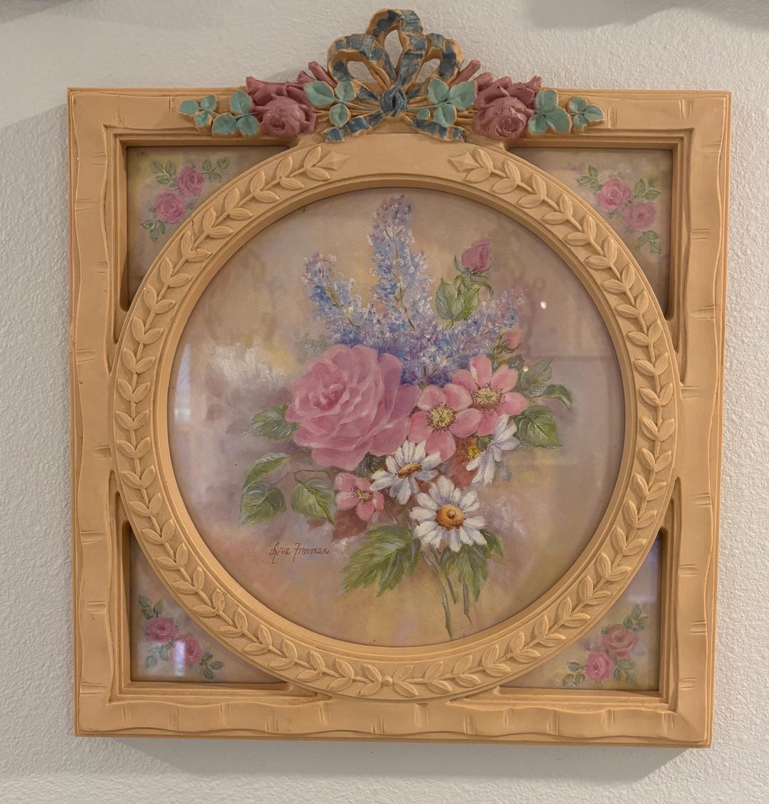 Vintage Ava Freeman Pink Floral Wall Art Possibly Homco or Home ...