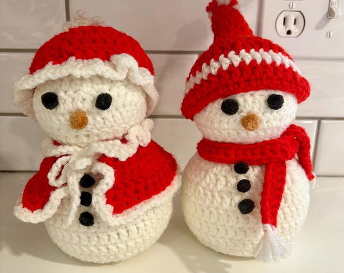 Vintage Crochet Snowman Snowmen Pair - Santa Claus and Mrs. Claus - Etsy