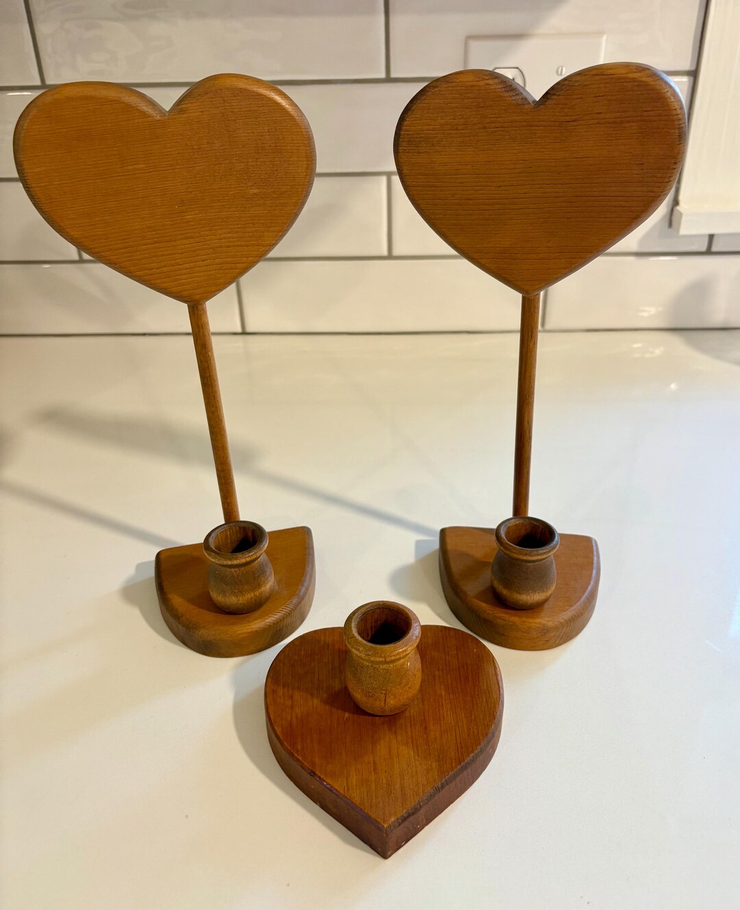 Vintage Wooden Heart Candleholder Sconce Bookend Set From 1998 - Etsy