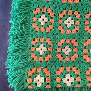 Vintage Granny Square Crochet Throw Blanket Avocado Green and Orange - Etsy