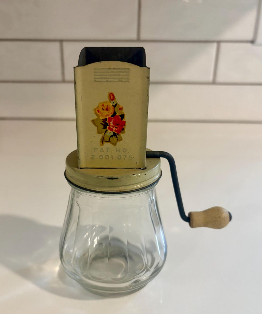 Antique Primitive Hand Crank Nut Chopper Grinder With Floral Farmhouse ...