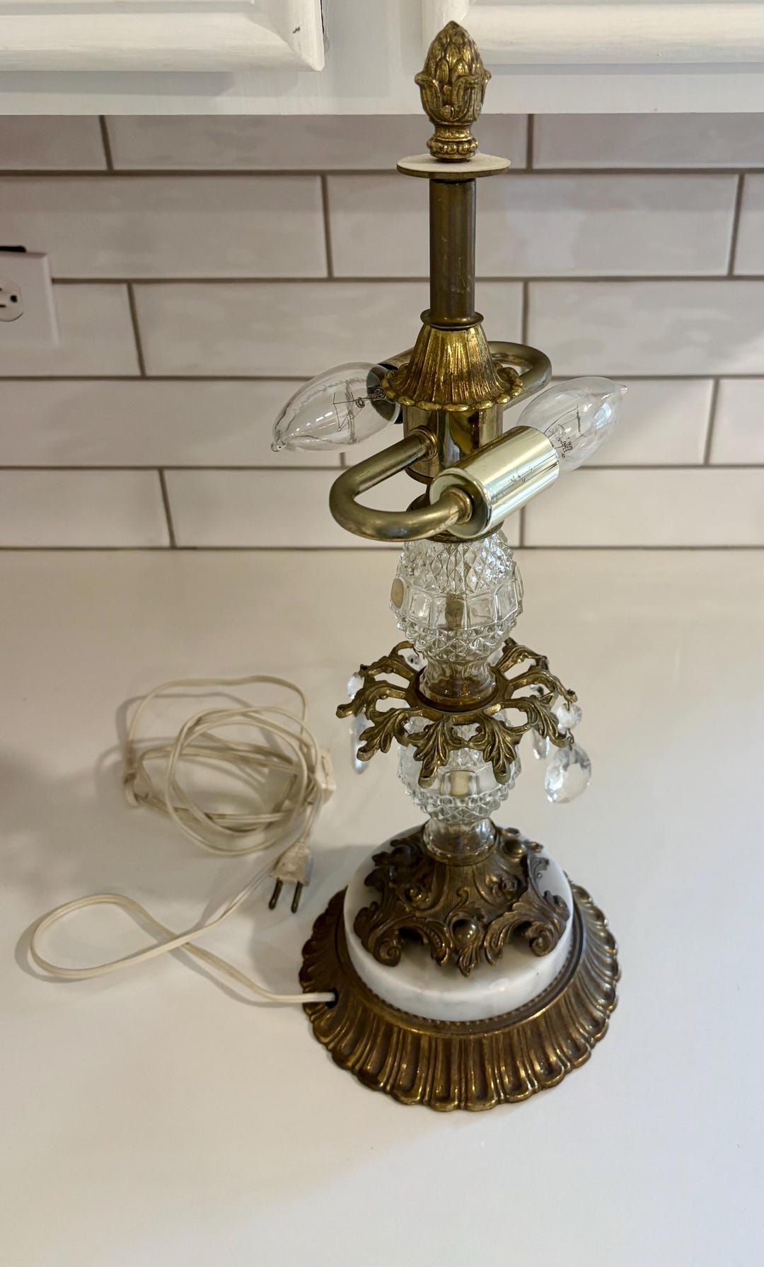 Vintage Hollywood Regency Style Cut Glass Prism Lamp With Marble Base ...