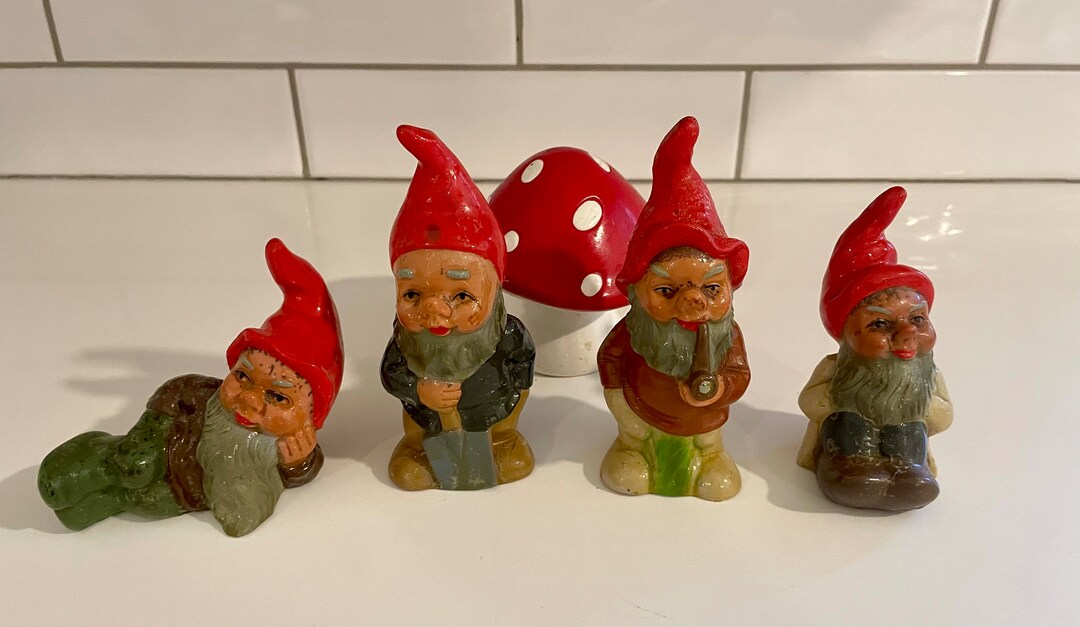 Set of Four Rubber Gnomes Made in West Germany and Ceramic Mushroom - Etsy