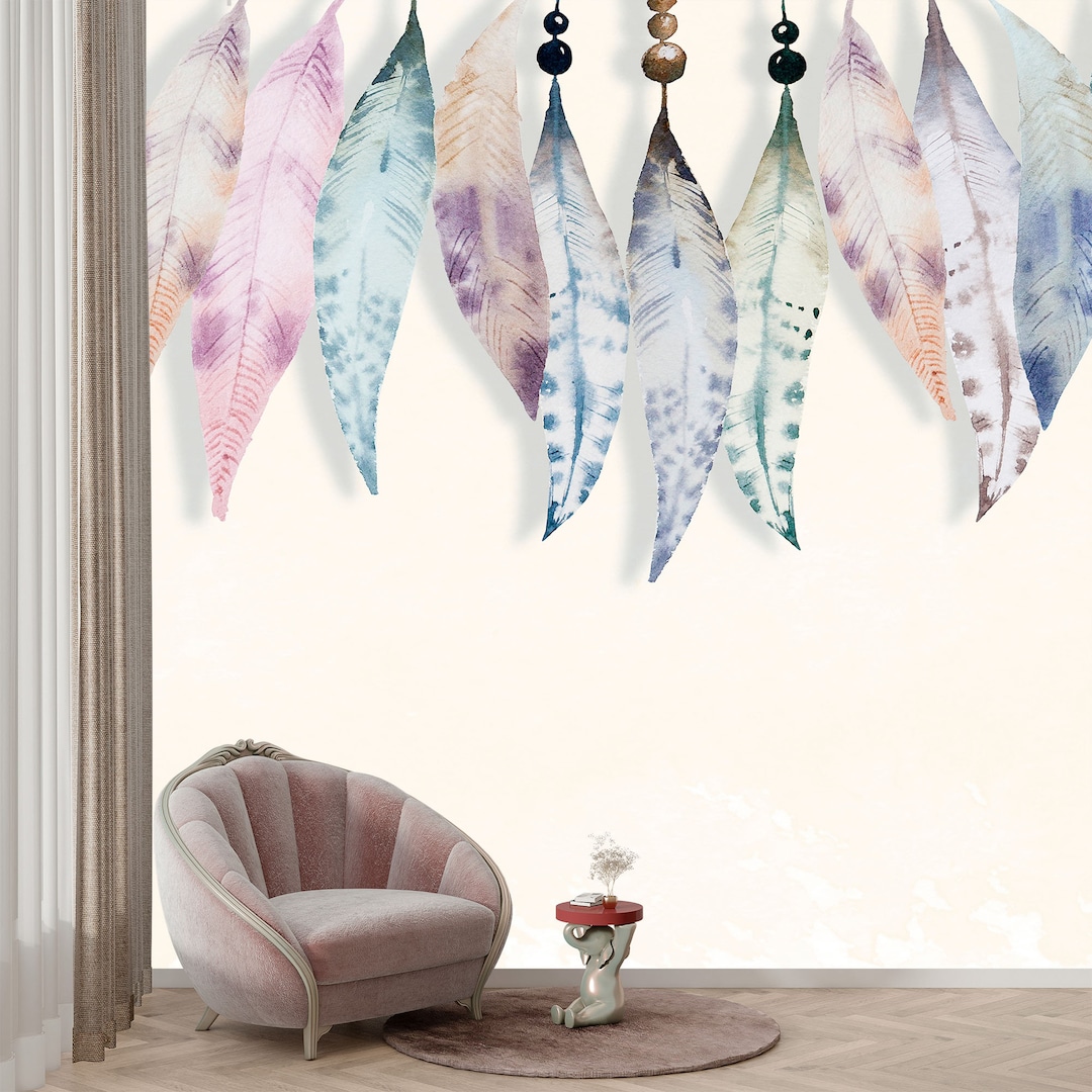 Wallpaper Multicolored Feather, Wall Mural, Feather Wall Mural - Etsy