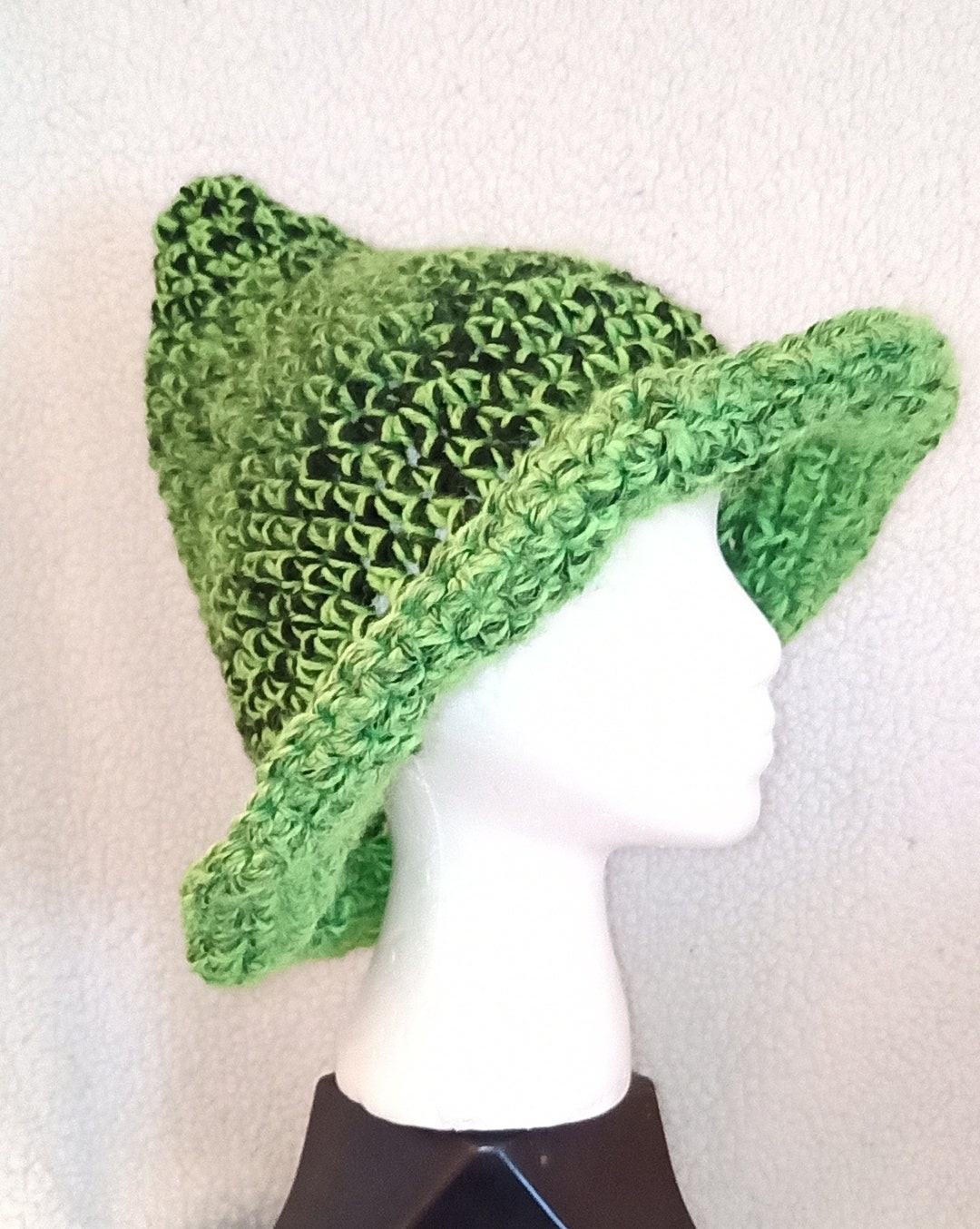 Handmade Crocheted Slime Green and Black Halloween Whimsical Witch Hat ...