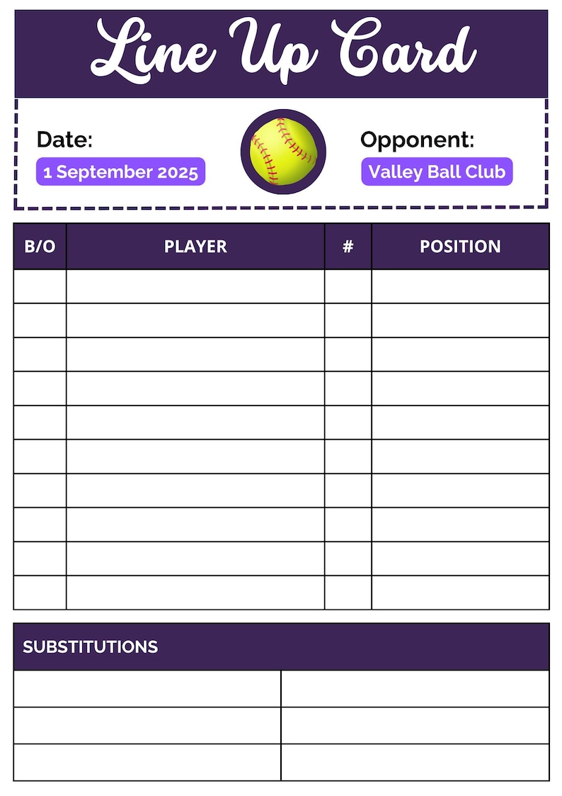 Softball Line up Template – Editable Canva Template - Etsy