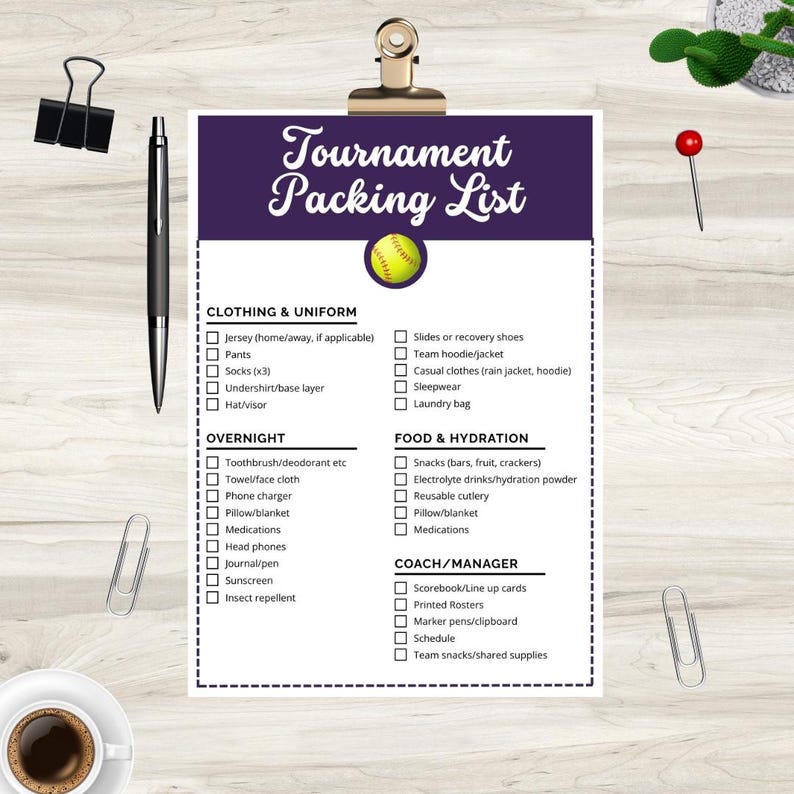 Softball Tournament Packing List Template – Editable Canva Template - Etsy