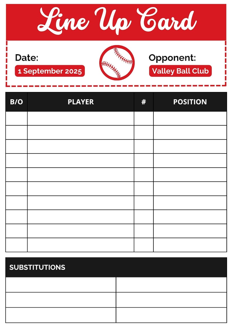 Baseball Line up Template – Editable Canva Template - Etsy