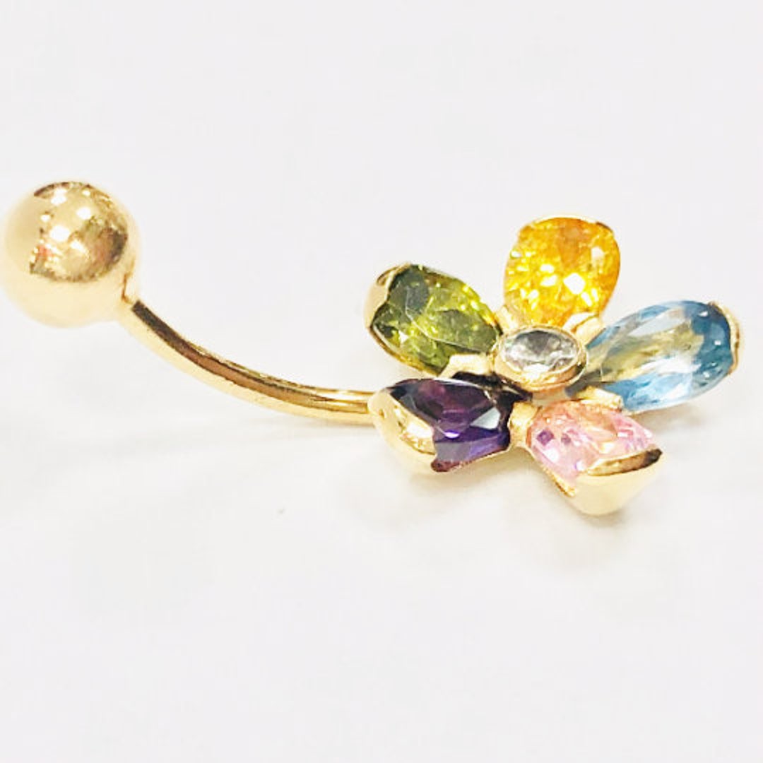 BELLY BUTTON RING, Navel Piercing 18 Carat Gold Topaz Zirconia, Belly ...