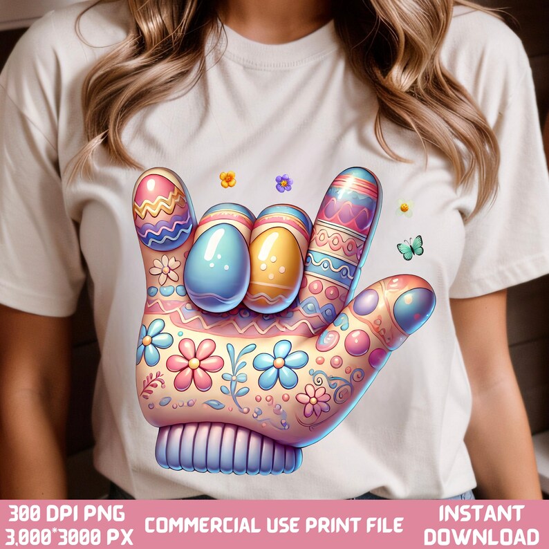 Easter ASL I Love You Hand Sign PNG, Floral Easter Egg Clipart, Digital ...
