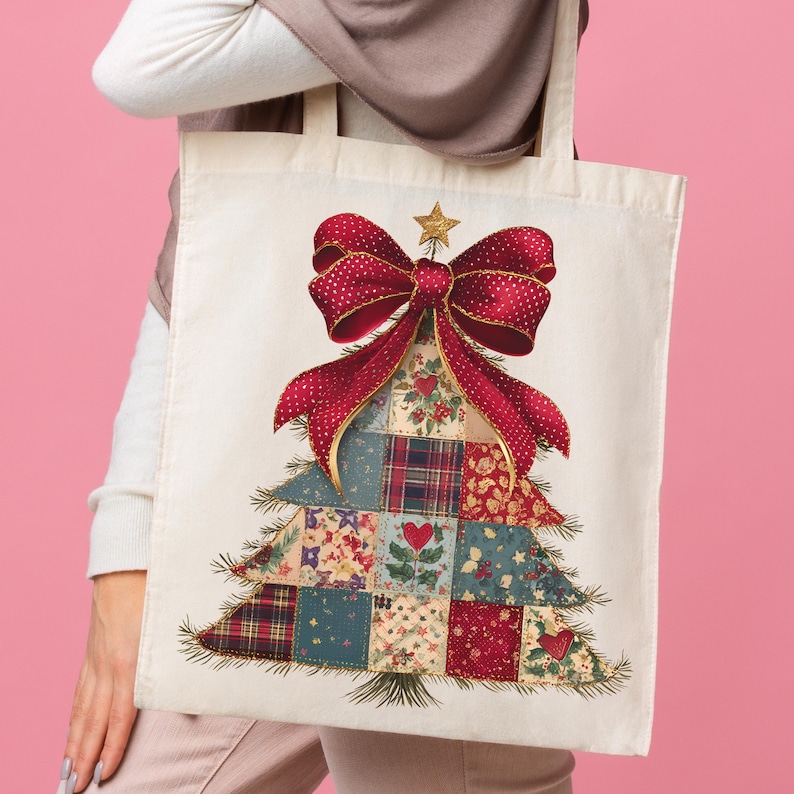 Patchwork Christmas Tree PNG, Quilted Farmhouse, Holiday Design, Rustic ...