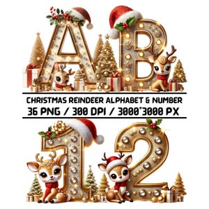 Christmas Reindeer Alphabet, Gold Letters & Numbers Clipart,diy ...