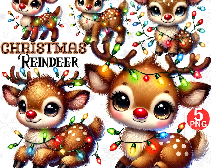 Christmas Reindeer Clipart 10 High Res Watercolor Jpgs Cute Winter ...