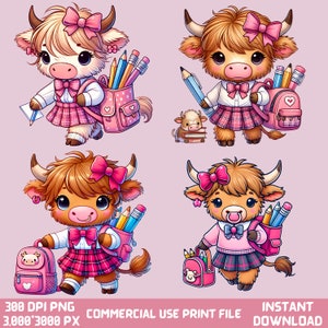 Cute Highland Cow Back to School Png, Back to School Png, Back to ...