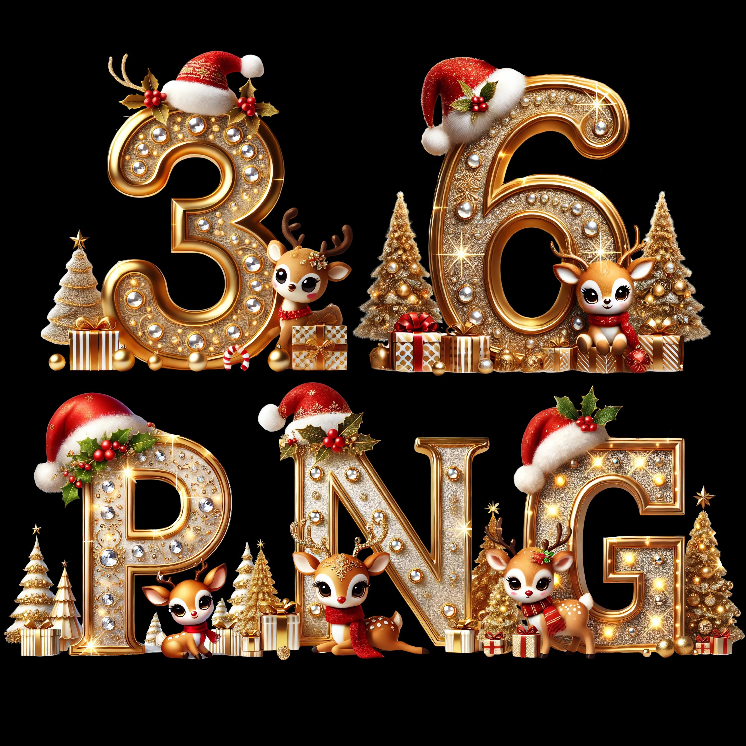 Christmas Reindeer Alphabet, Gold Letters & Numbers Clipart,diy ...