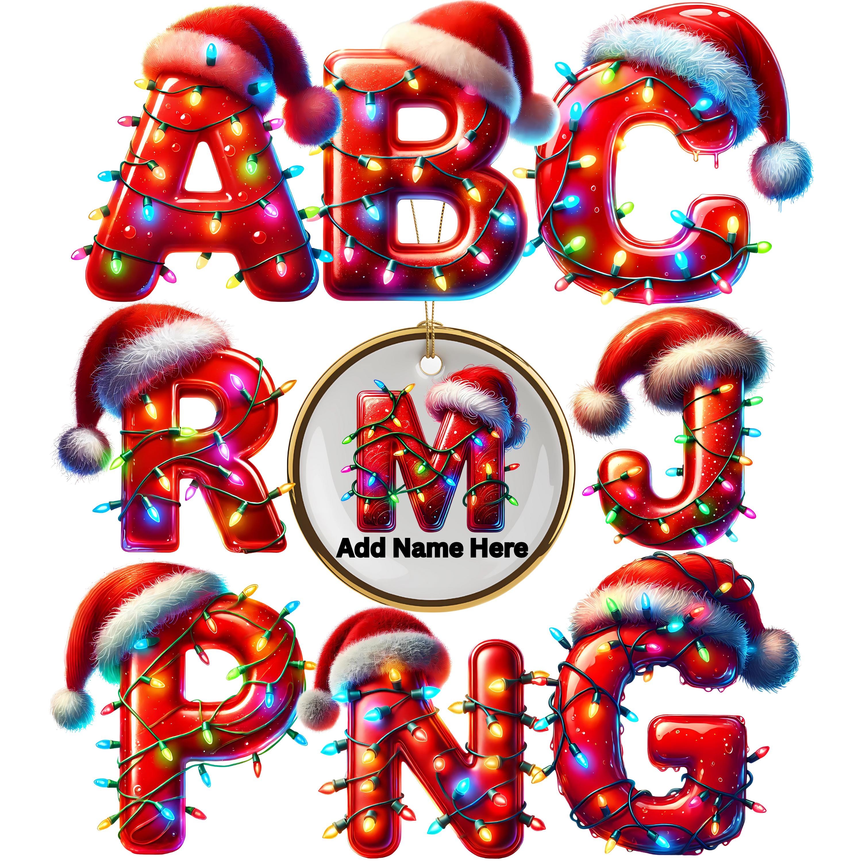 Christmas Lights Alphabet PNG Bundle, Santa Hat Letters Clipart ...