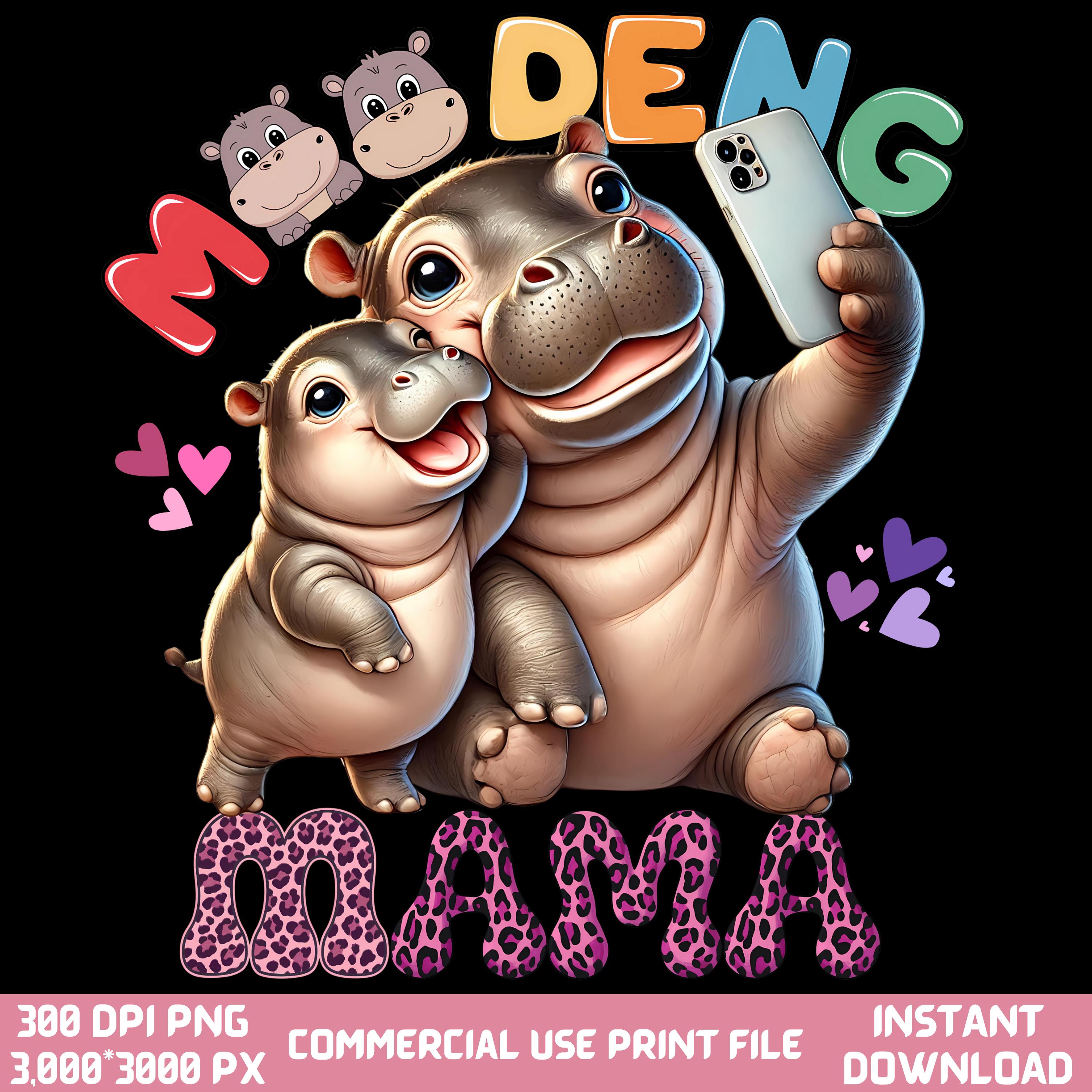 Moo Deng Mama Watercolor Clipart Cartoon Png, Pygmy Hippo Png, Baby ...